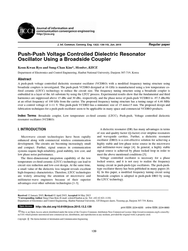 3 Push Push Voltage Controlled Dielectric Resonator Oscillator Using A Broadside Coupler Pdf