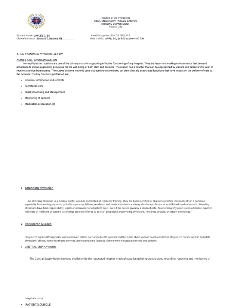 ICU Equipment and Setup Guide | PDF