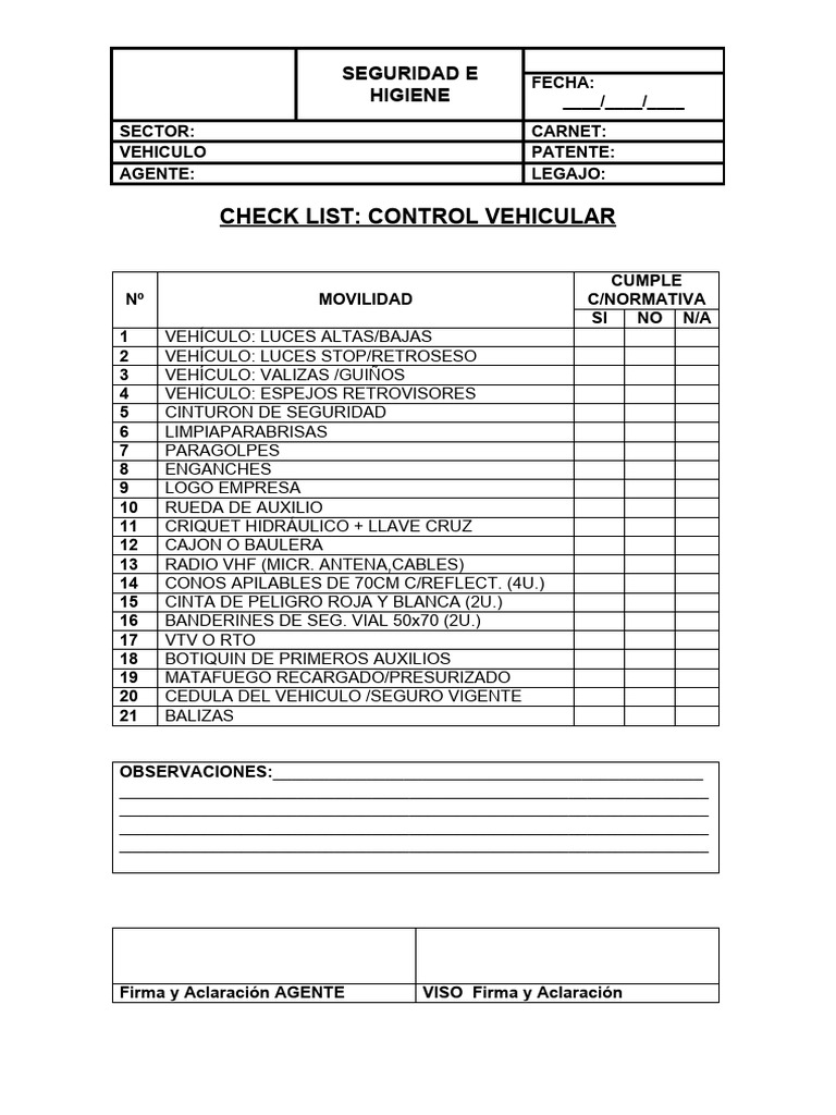 CHECK LIST Vehiculos PDF | PDF