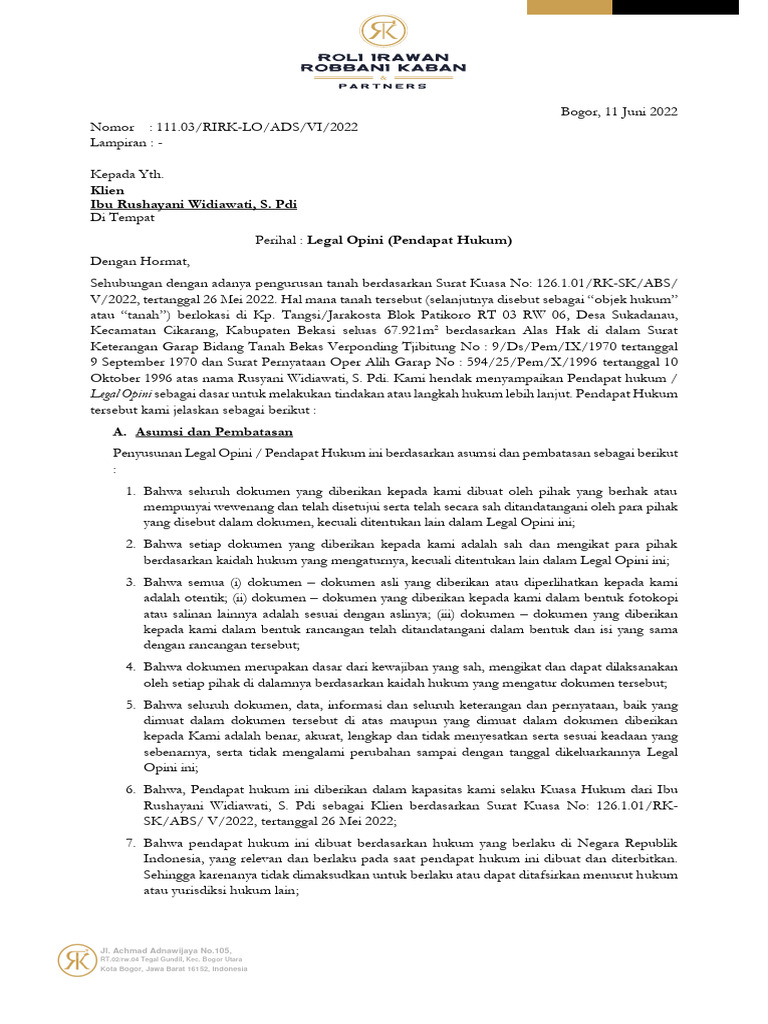 Legal Opini Klien Bu Yani | PDF