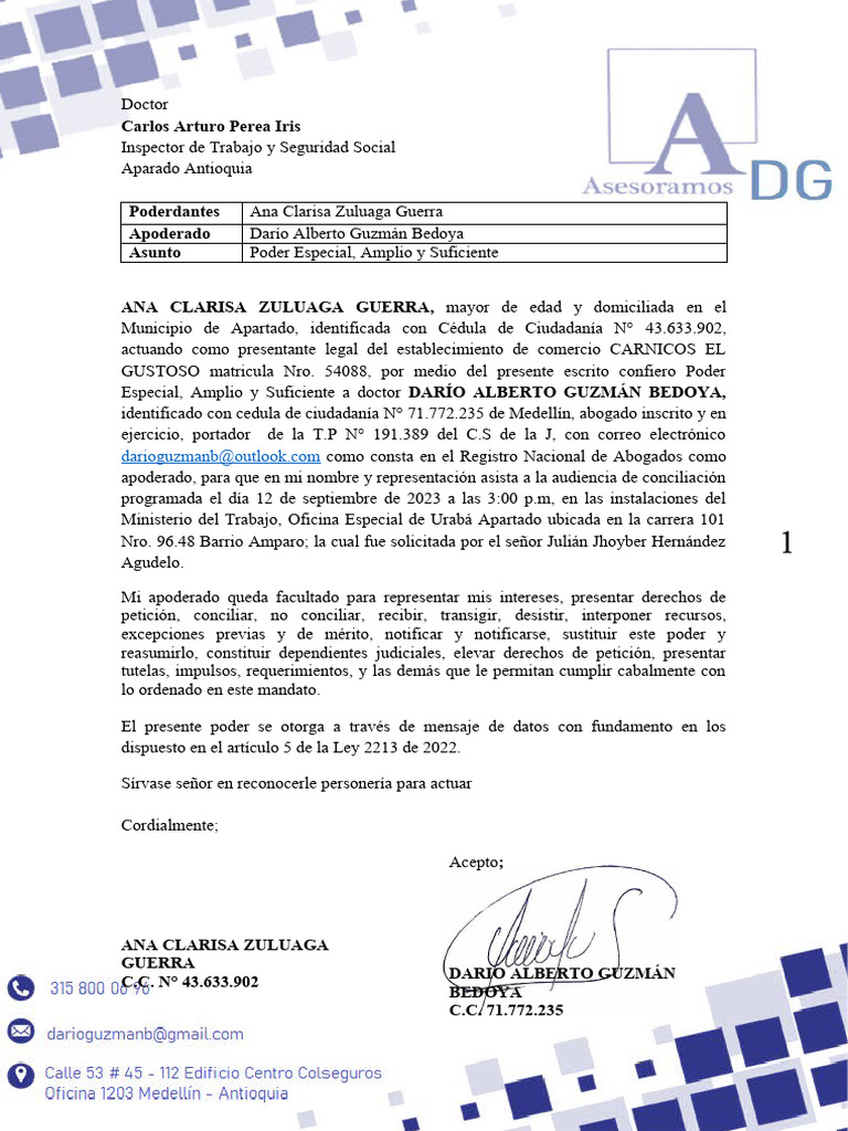 Poder Especial para Conciliación Laboral | PDF | Derecho