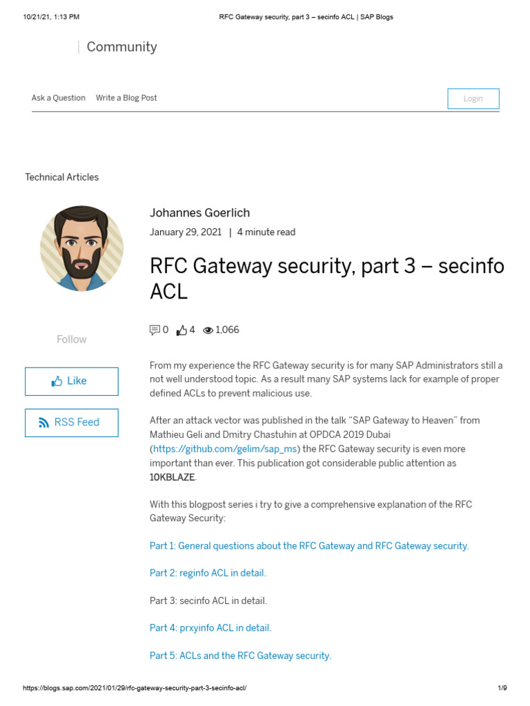RFC Gateway Security, Part 3 - Secinfo ACL - SAP Blogs | PDF | Ip ... RFC Gateway Security, Part 3 - Secinfo ACL - SAP Blogs | PDF | Ip ...