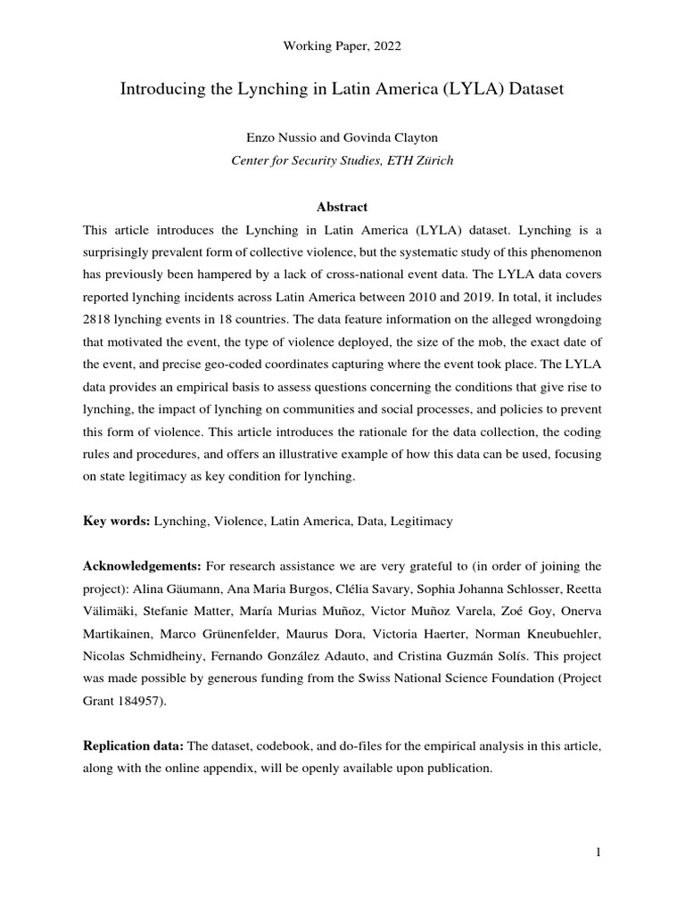 Lynching Data Working Paper 2022-12-6 | PDF | Dependent And Independent ...