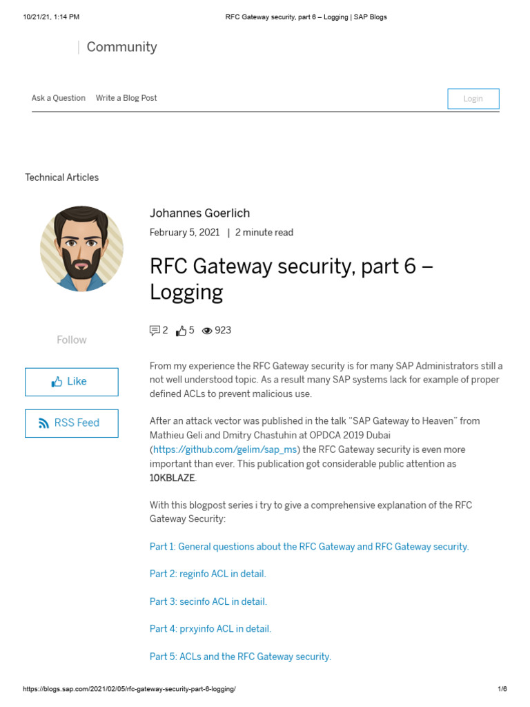 Rfc Gateway Security Part 6 Logging Sap Blogs Pdf Computer File Computer Science