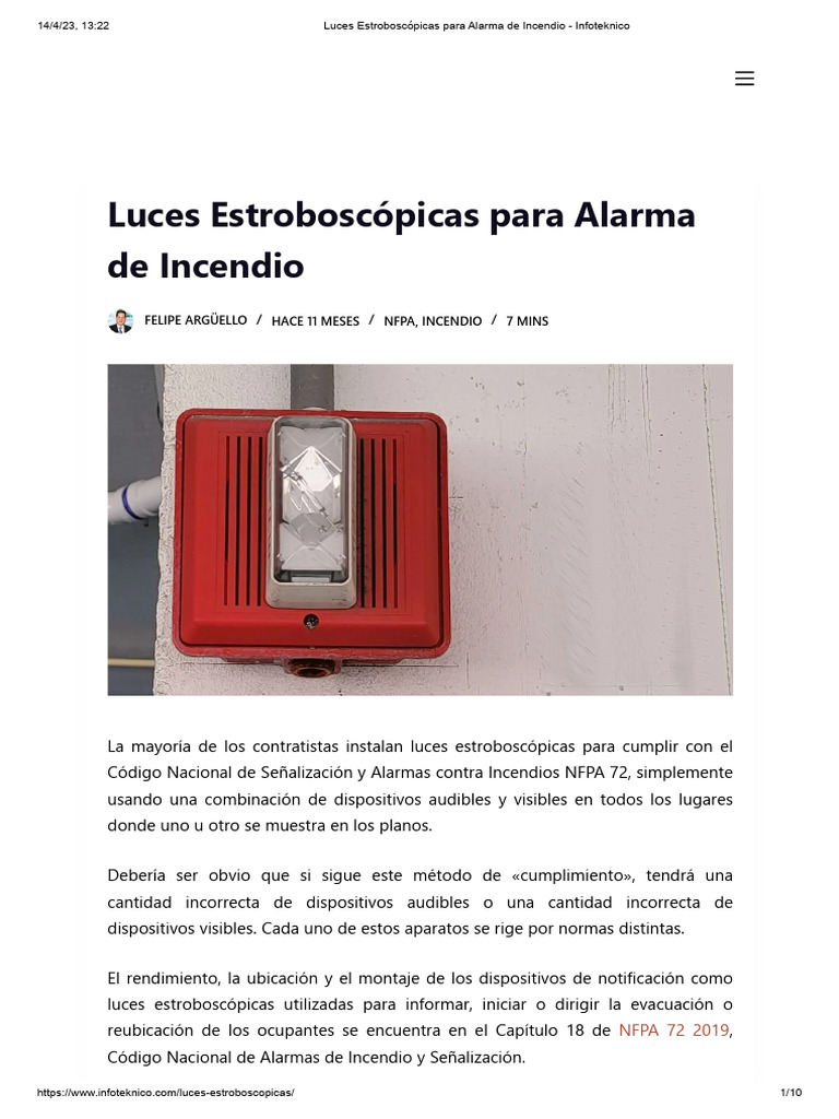 Luces Estroboscópicas para Alarma de Incendio - Infoteknico | PDF