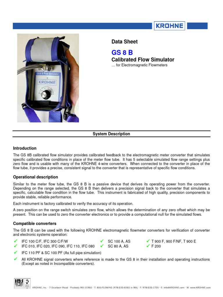 GS 8 B Data Sheet Rev 1 3 2 USA | PDF | Calibration | Flow Measurement