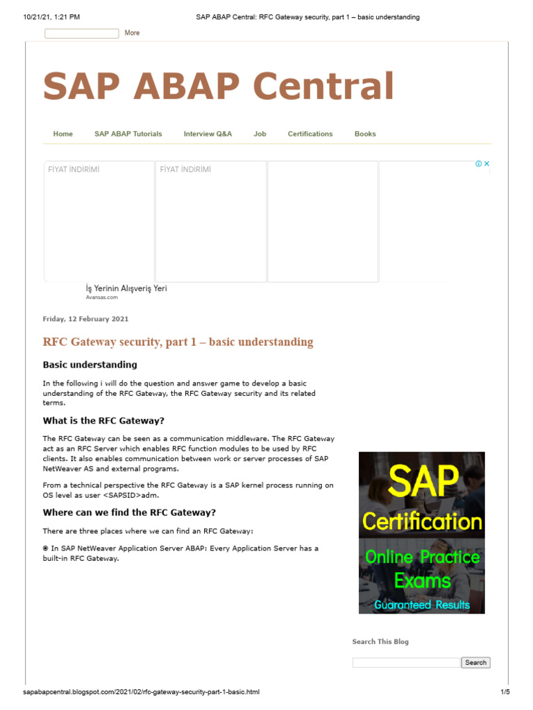 SAP ABAP Central - RFC Gateway Security, Part 1 - Basic Understanding | PDF | Server (Computing ...