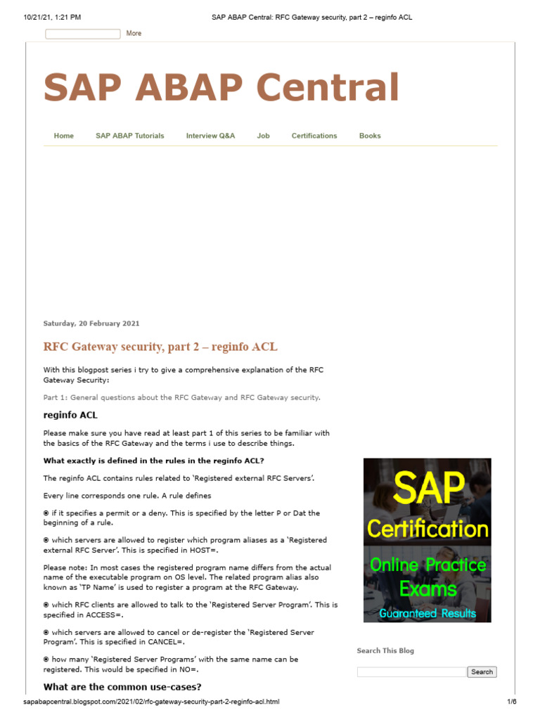 Sap Abap Central Rfc Gateway Security Part 2 Reginfo Acl Pdf Server Computing