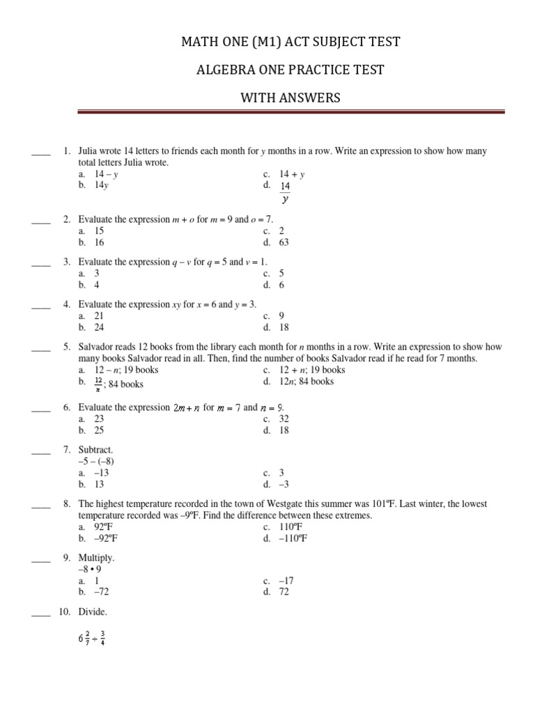 Act m1 Algebra For Payhip | PDF | Numbers | Area