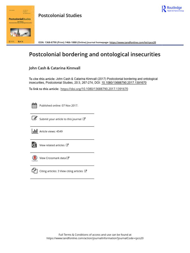 Postcolonial Bordering and Insecurities | PDF | Postcolonialism ...
