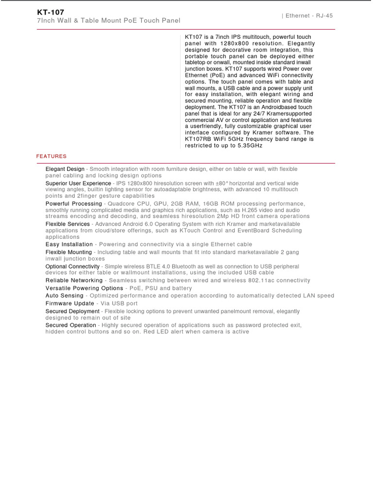 KT-107 Datasheet | PDF | Wi Fi | Usb