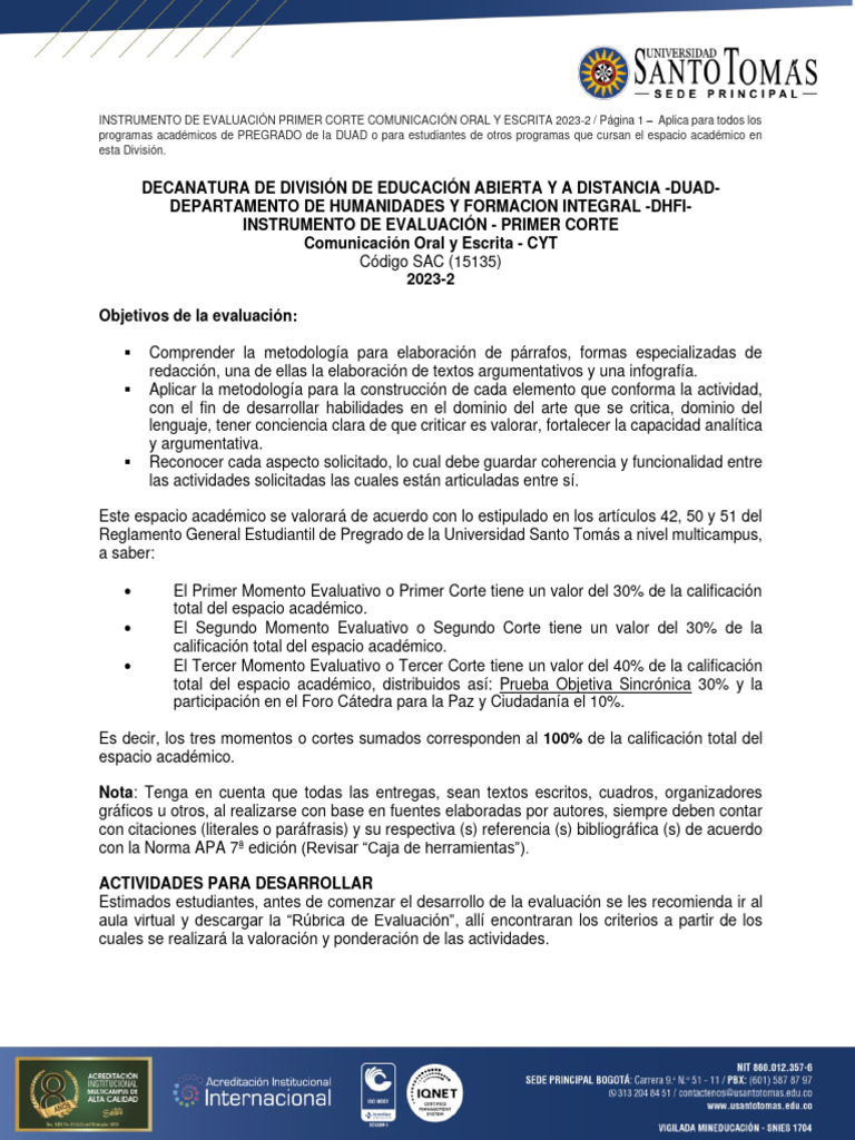 Instrumento de Evaluación Primer Corte Comunicacion | PDF | Evaluación | Infografia