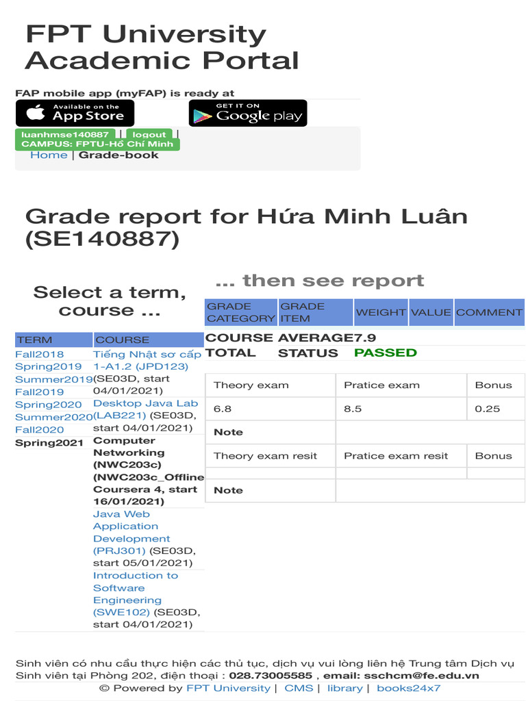 FPTU HCM Grade Report Portal | PDF