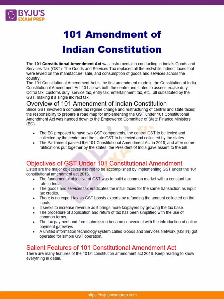 101 Amendment of Indian Constitution 58 | PDF | Taxes | Economies