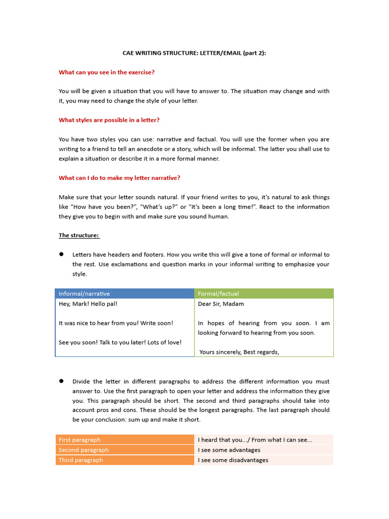 CAE Letter Writing Styles Guide | PDF