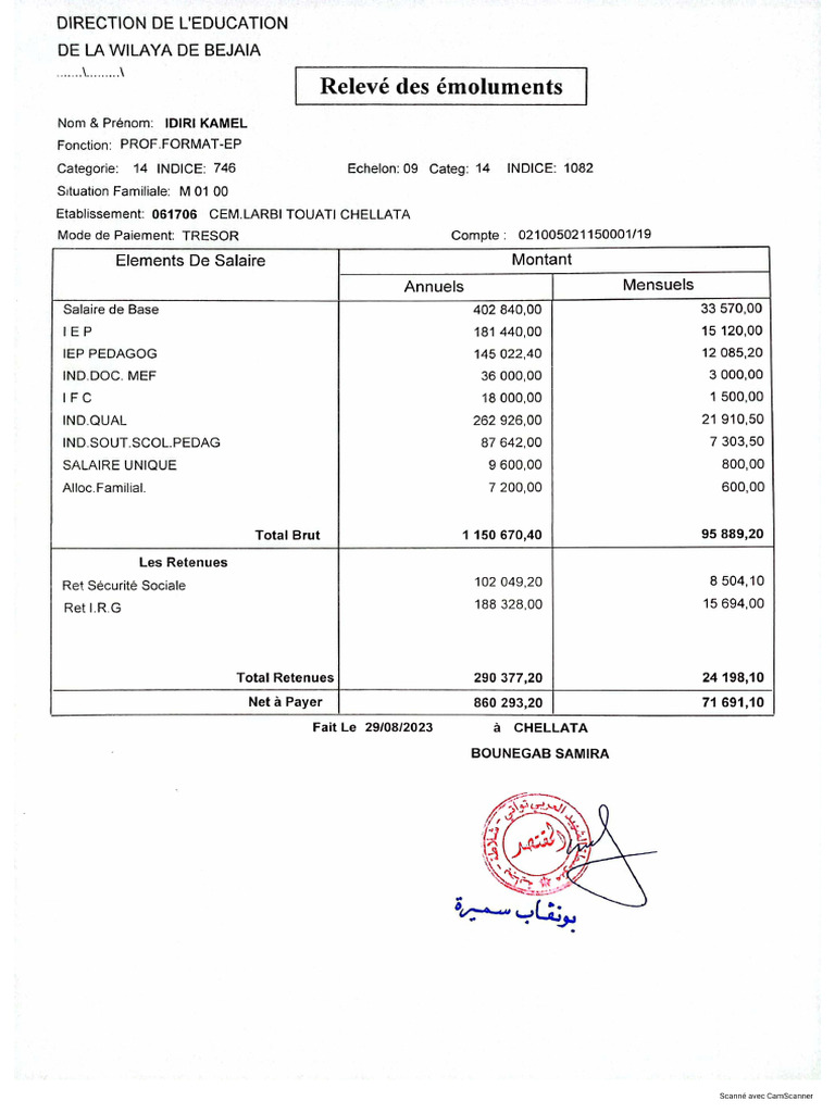 Relevé Des Émoluments | PDF