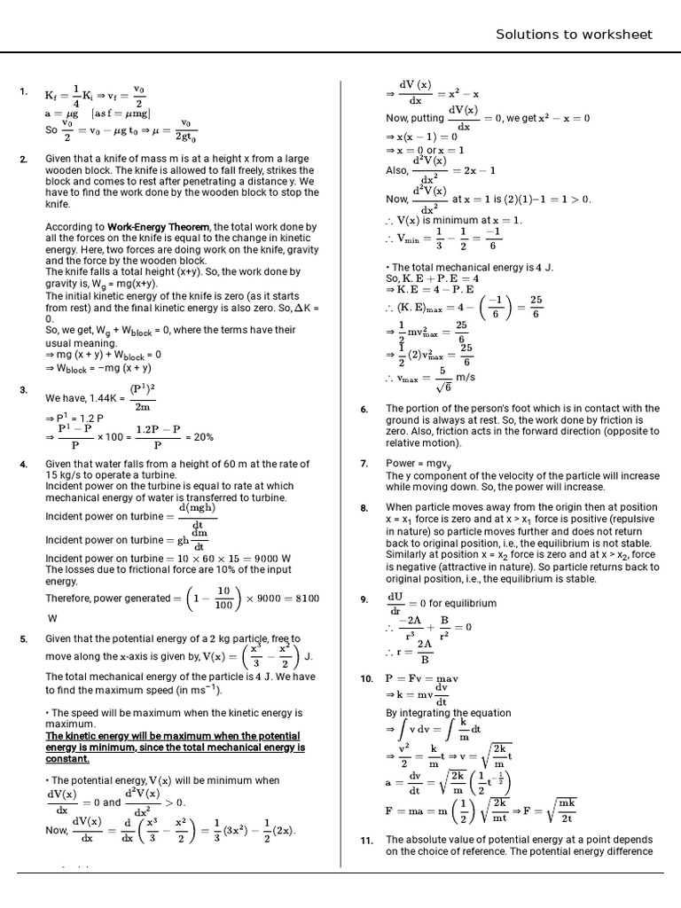 Wps Solution Work Power Energy Pdf Force Mechanics