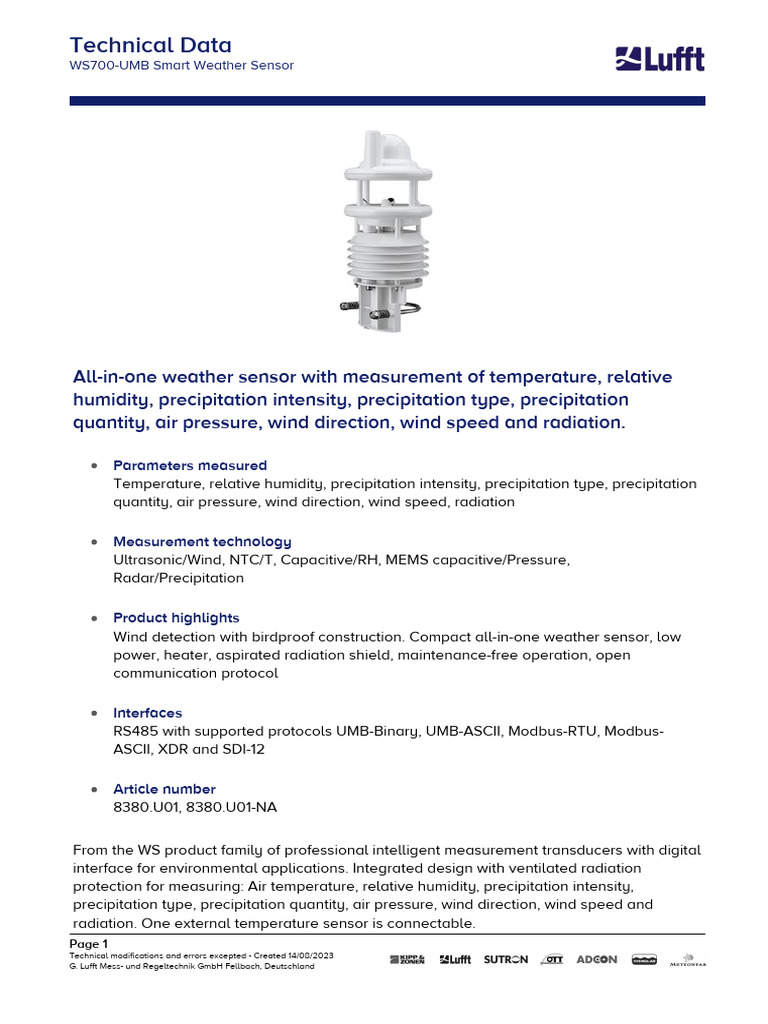 Lufft WS700-UMB Smart Weather Sensor | Download Free PDF | Sensor ...