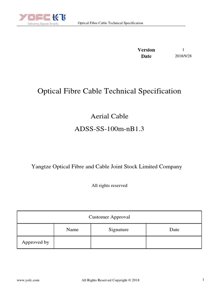 Yofc - Technical - Specification Adss Ss 100m nb1.3 | PDF | Optical ...