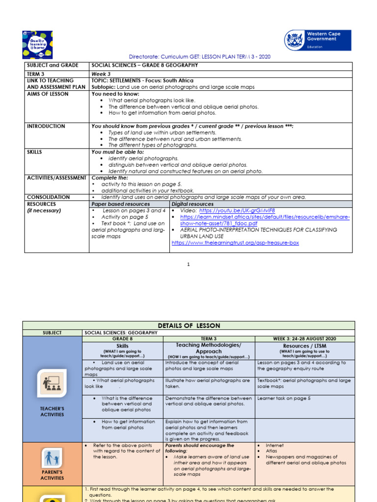 Lesson Plan GET SP Grade 8 Social Science Geography Term 3 Week 3 | PDF ...