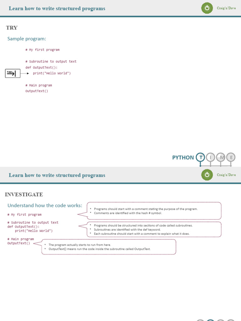 Python - Objective 01 Learn How To Write Structured Programs Workbook | PDF | Variable (Computer ...