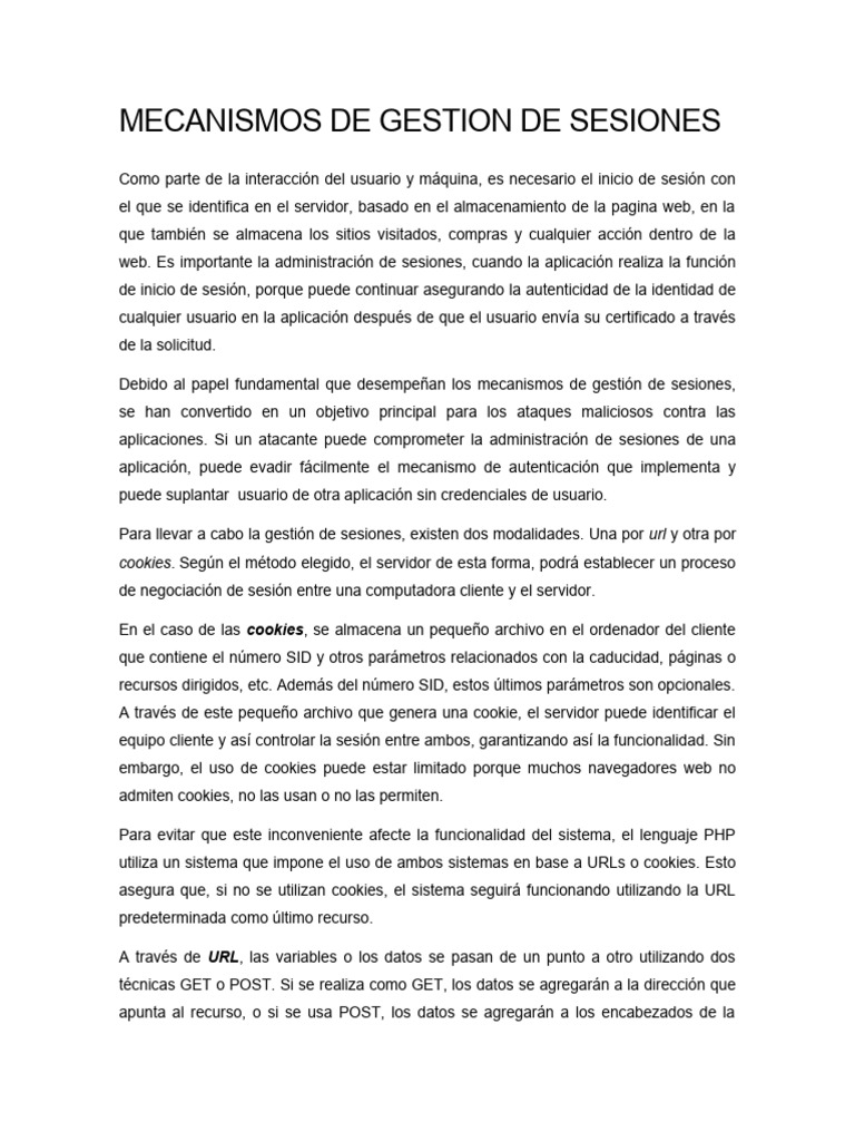 Mecanismos de Gestion de Sesiones | PDF | Cookie HTTP | Servidor (Computación)