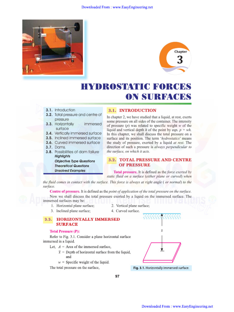 Chapter 3 - Hydrostatic Forces On Surfaces - 101746 | PDF