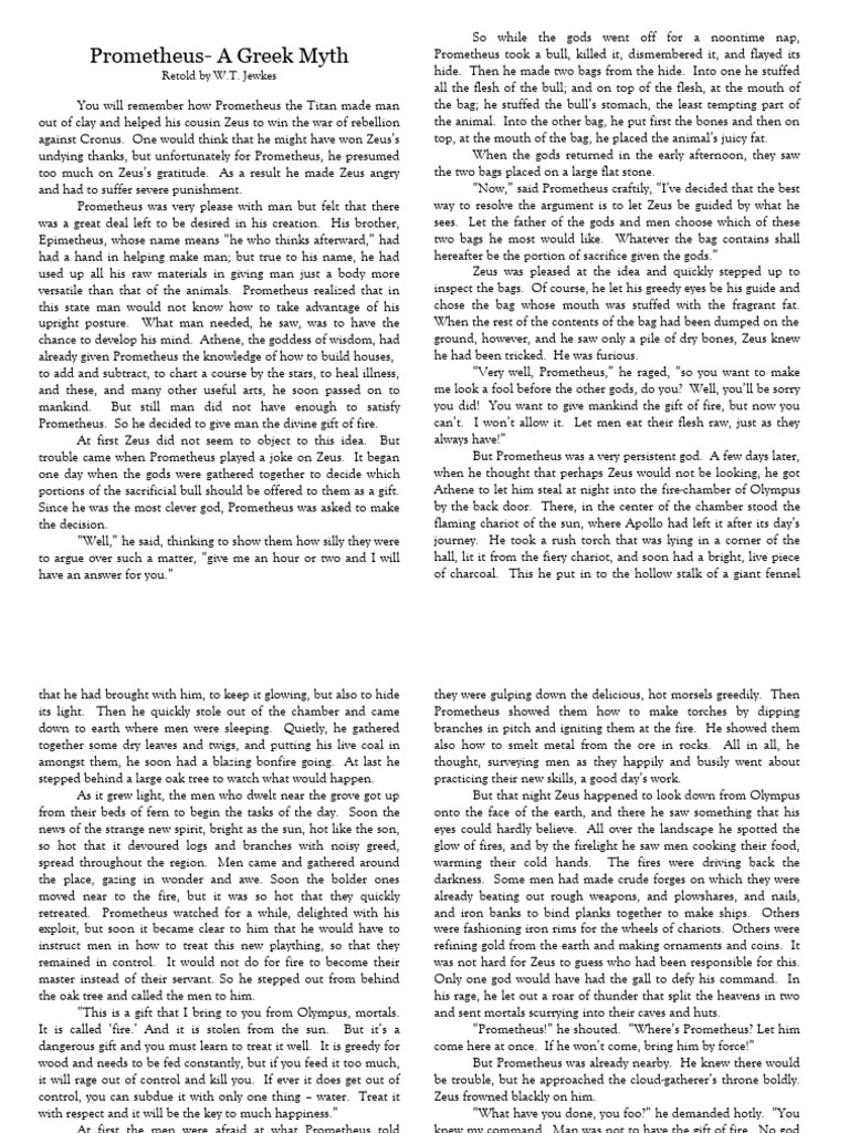 The Myth of Prometheus | PDF | Prometheus | Zeus