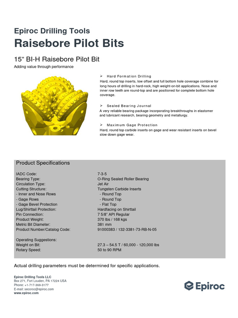 Raisebore Pilot Bits: Epiroc Drilling Tools | PDF