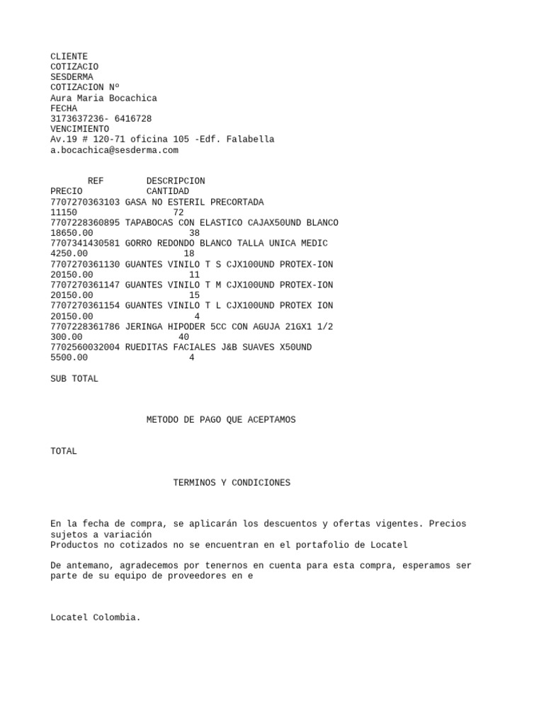 Copia de Plantilla Cotizacion 1 Locatel | PDF