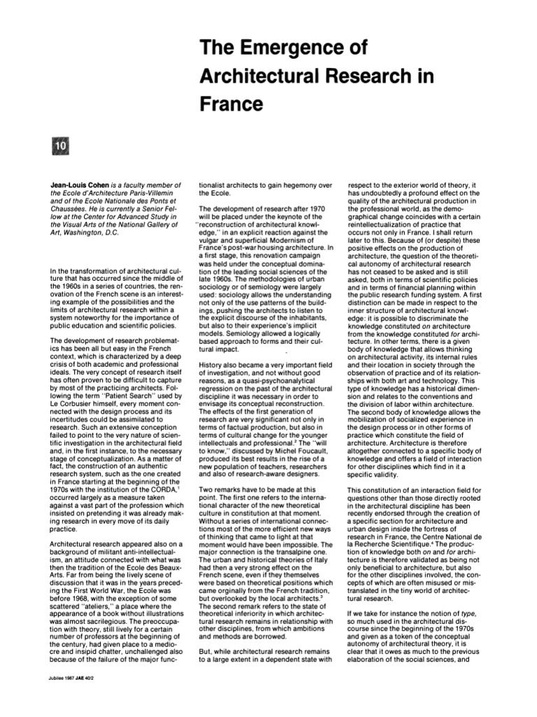 Jean-Louis Cohen - The Emergence of Architectural Research in France ...