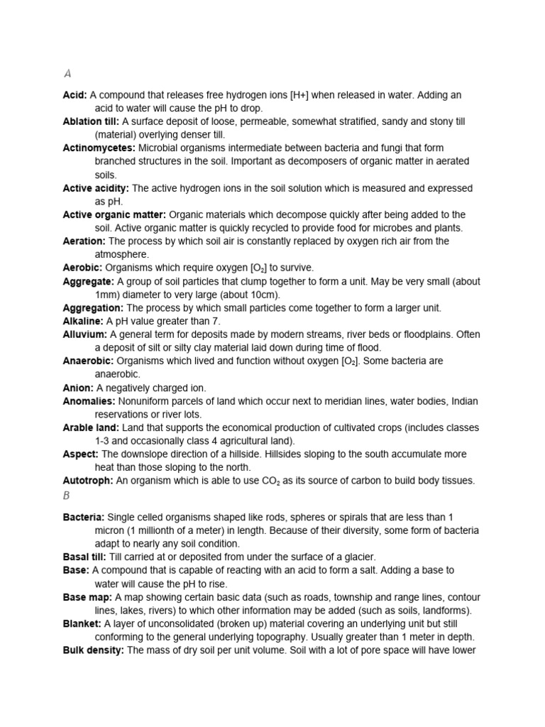 Agronomy (Soils) - Basic Soils - Glossary | PDF | Soil | Ph
