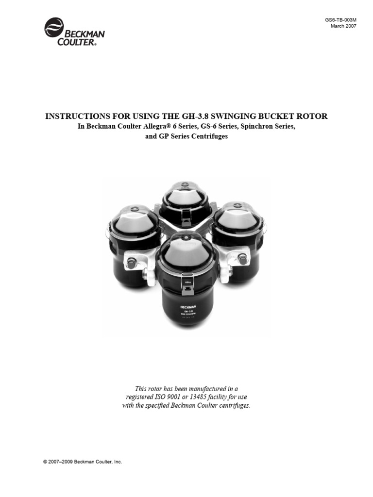 GH-3.8 Swinging Bucket Rotor | PDF | Centrifuge | Centrifugation