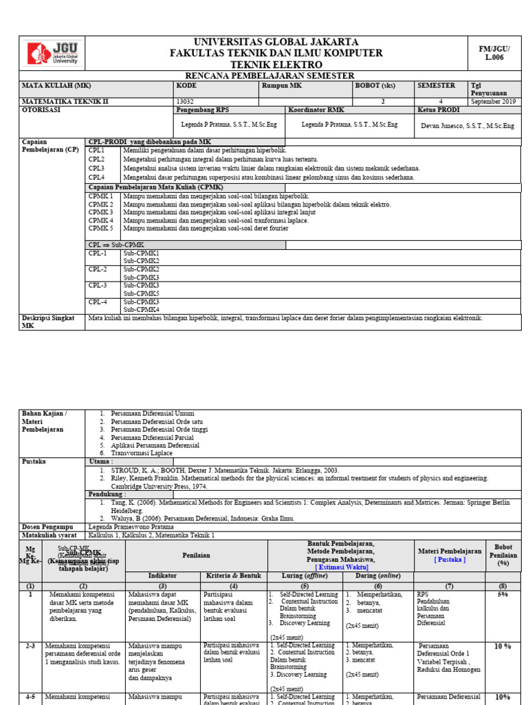 RPS Matematika Teknik II Word | PDF