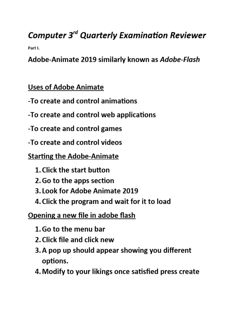 Computer 3rd Quarterly Examination Reviewer | PDF | Window (Computing) | Adobe Flash