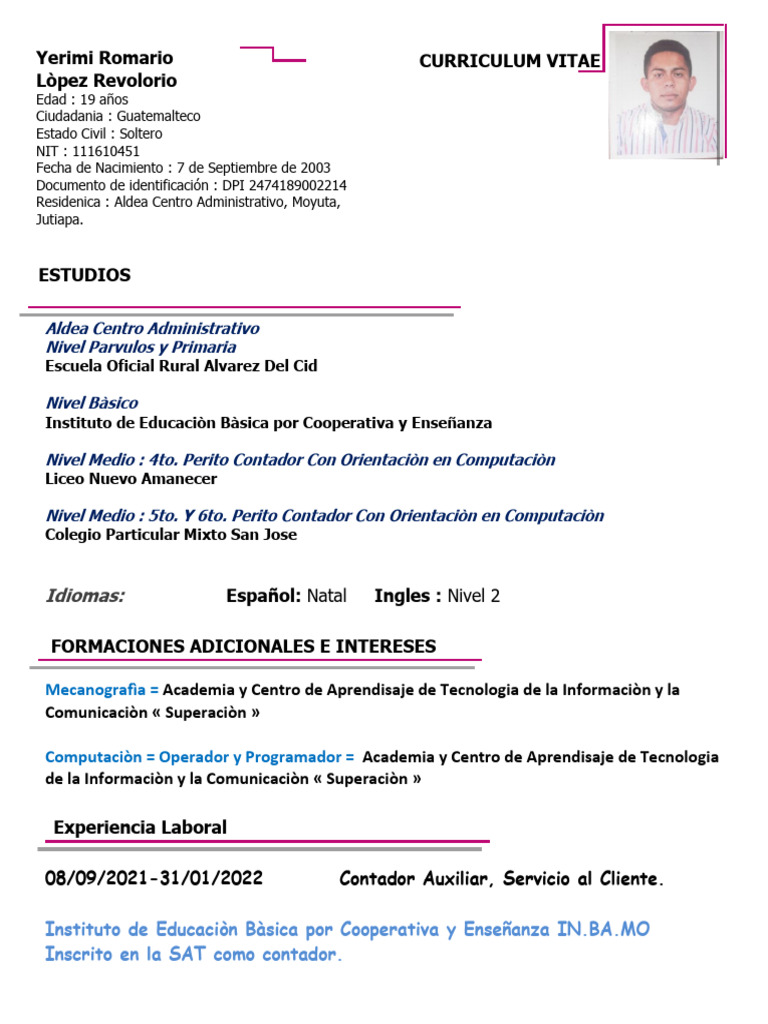 Curriculum Yeremi Romario Lòpez Revolorio | PDF