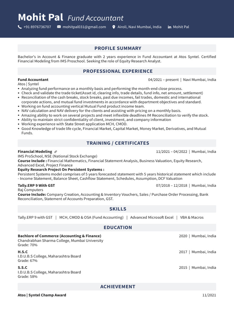 Mohit Pal - Resume | PDF | Valuation (Finance) | Stocks