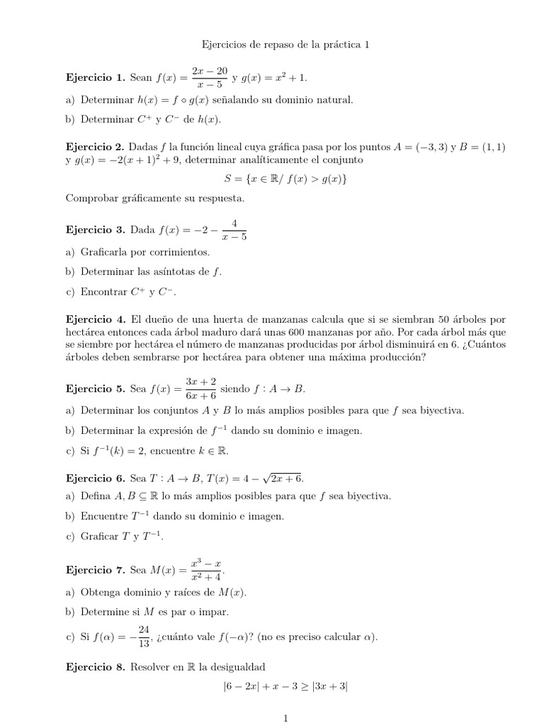 Ej Repaso P1 | PDF | Matemáticas | Análisis matemático