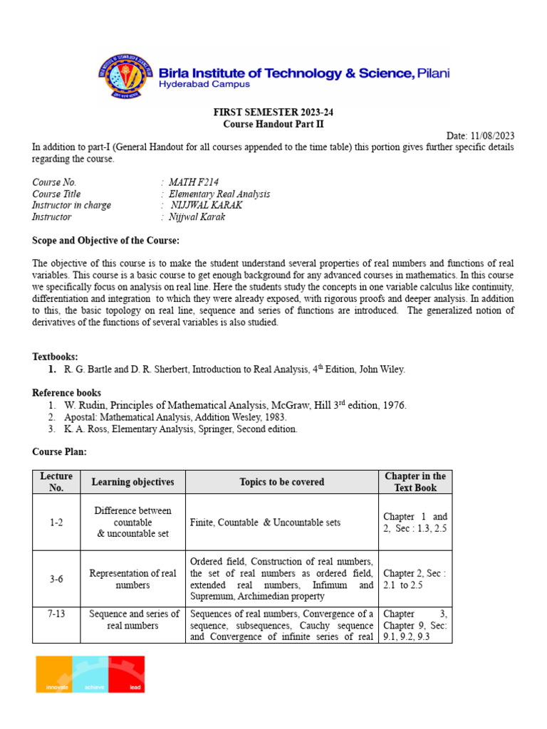 MATH F214: Elementary Real Analysis Guide | PDF | Continuous Function ...
