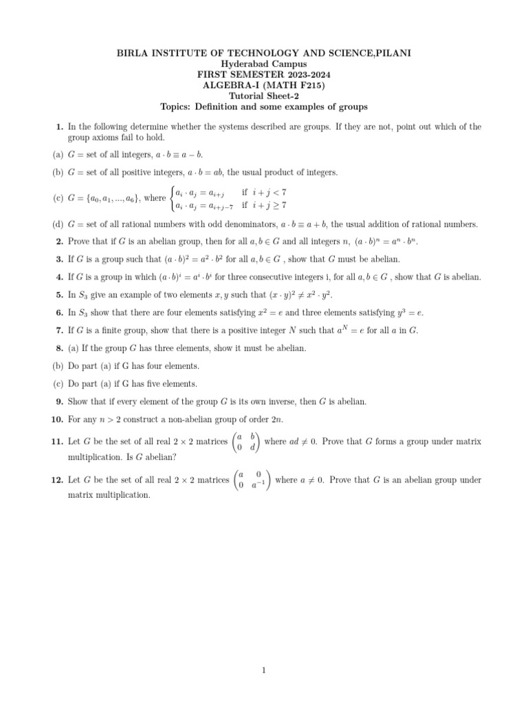 Tutorial Sheet-2 | PDF | Group (Mathematics) | Mathematical Analysis