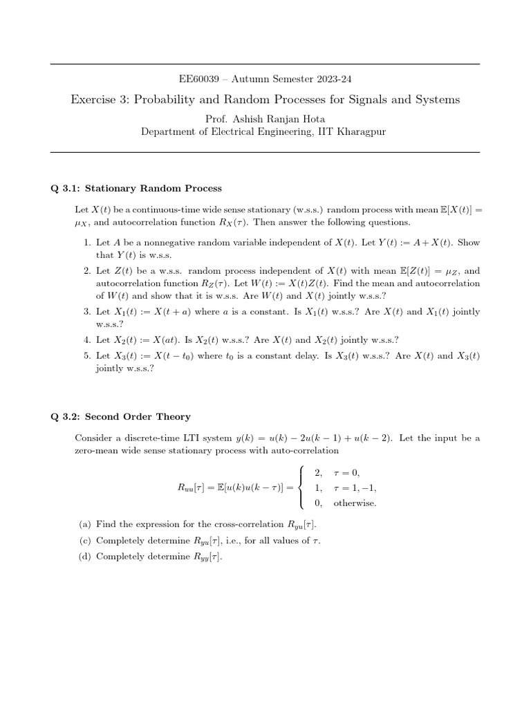 Exercise 3: Probability and Random Processes For Signals and Systems | PDF | Stochastic Process ...