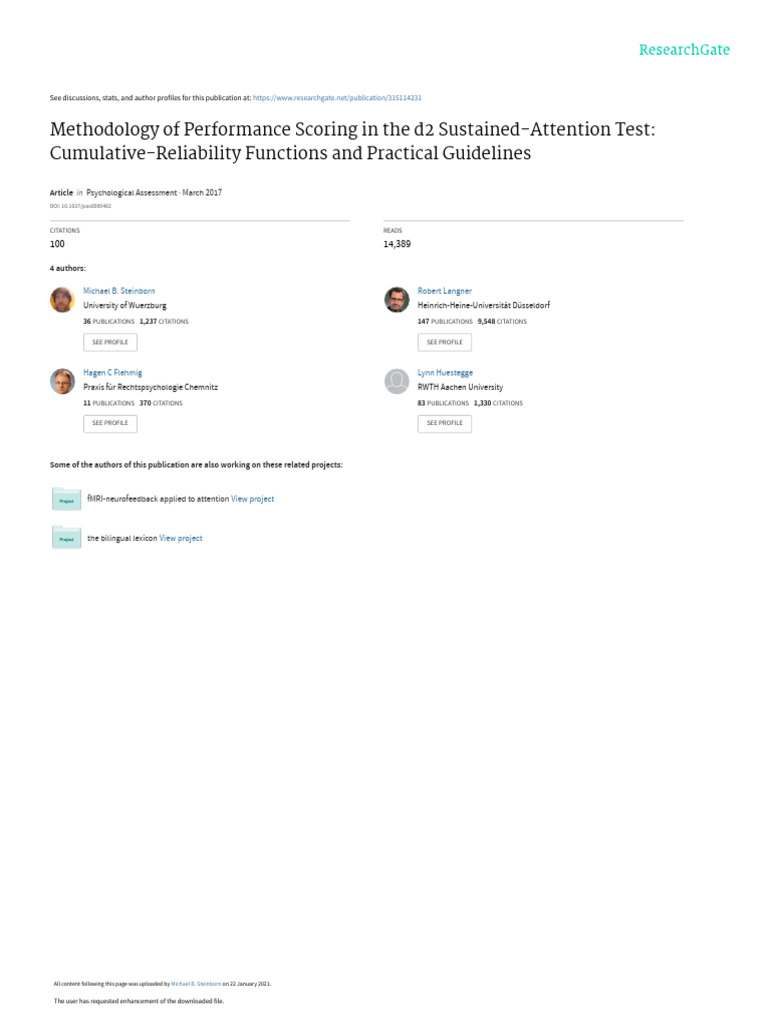 Methodology of Performance Scoring in The d2 Sustained-Attention Test ...