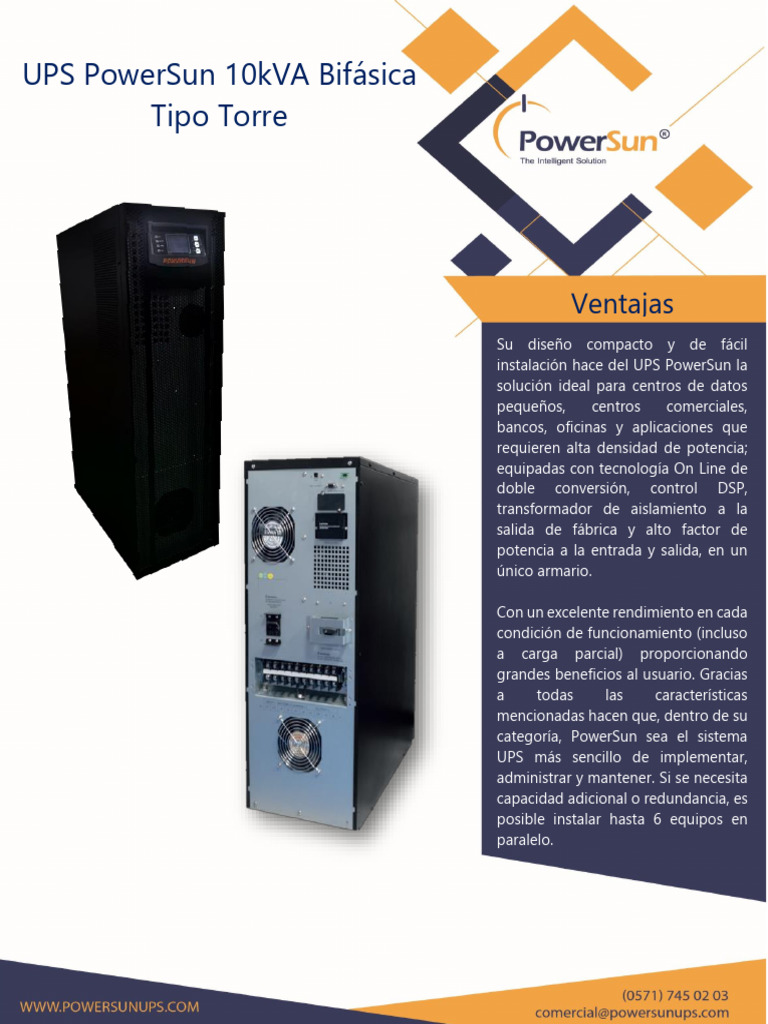 Ficha Tecnica UPS PowerSun 10kVA Bifasica Tipo Torre | PDF | Inversor de energia | Bienes ...