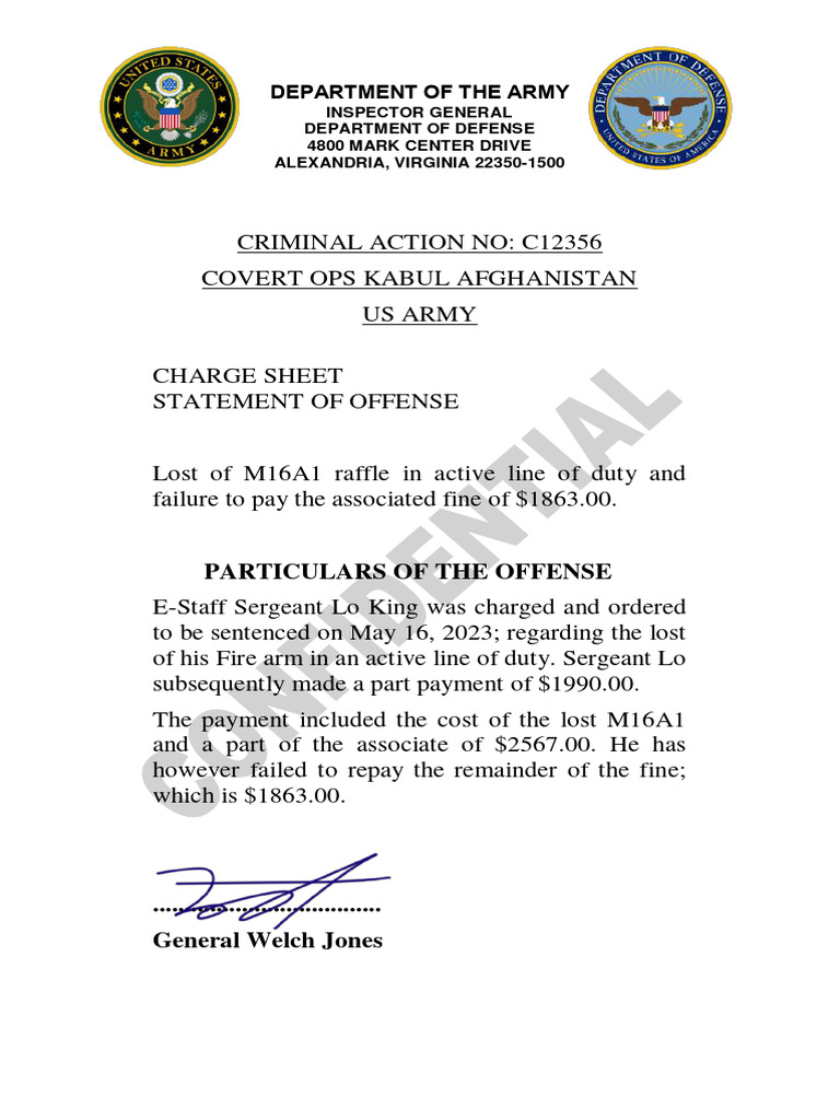 Department of The Army CHARGE SHEET | PDF
