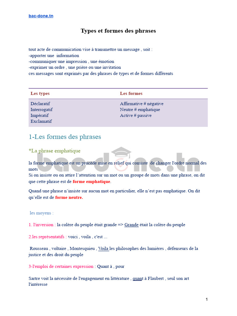 Types et formes de phrases expliqués | PDF | Phrase | Verbe