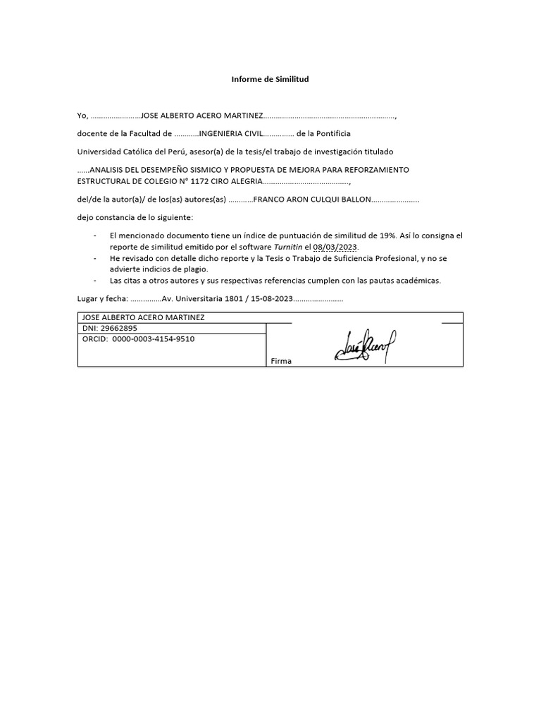 Informe de Similitud - CULQUI | PDF