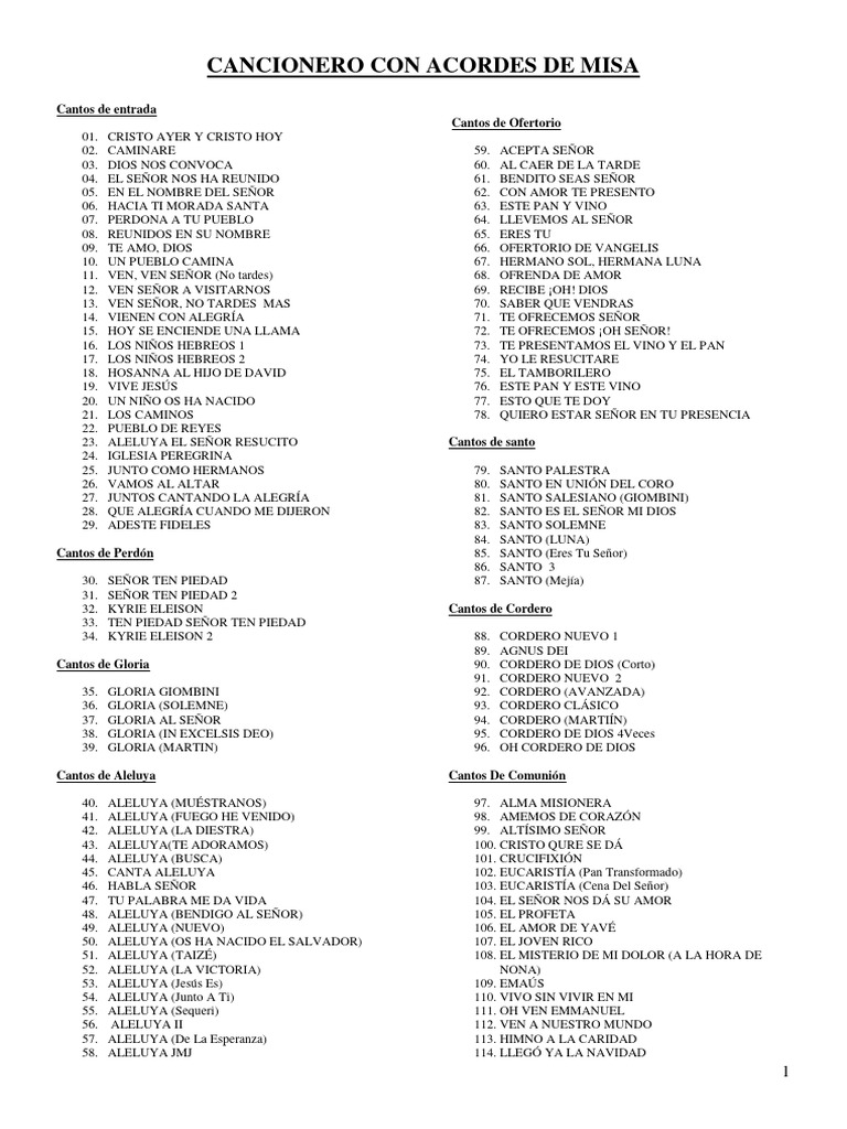 Cancionero Con Acordes de Toda La Misa | PDF | eucaristía | Cristo (título)