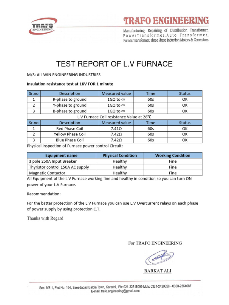 Allwin Engineering Industries Test Report | PDF