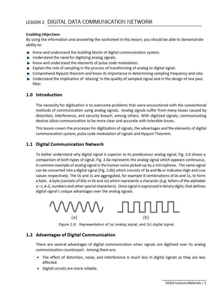1 Lesson2 DigitalCommunication | PDF | Sampling (Signal Processing) | Modulation