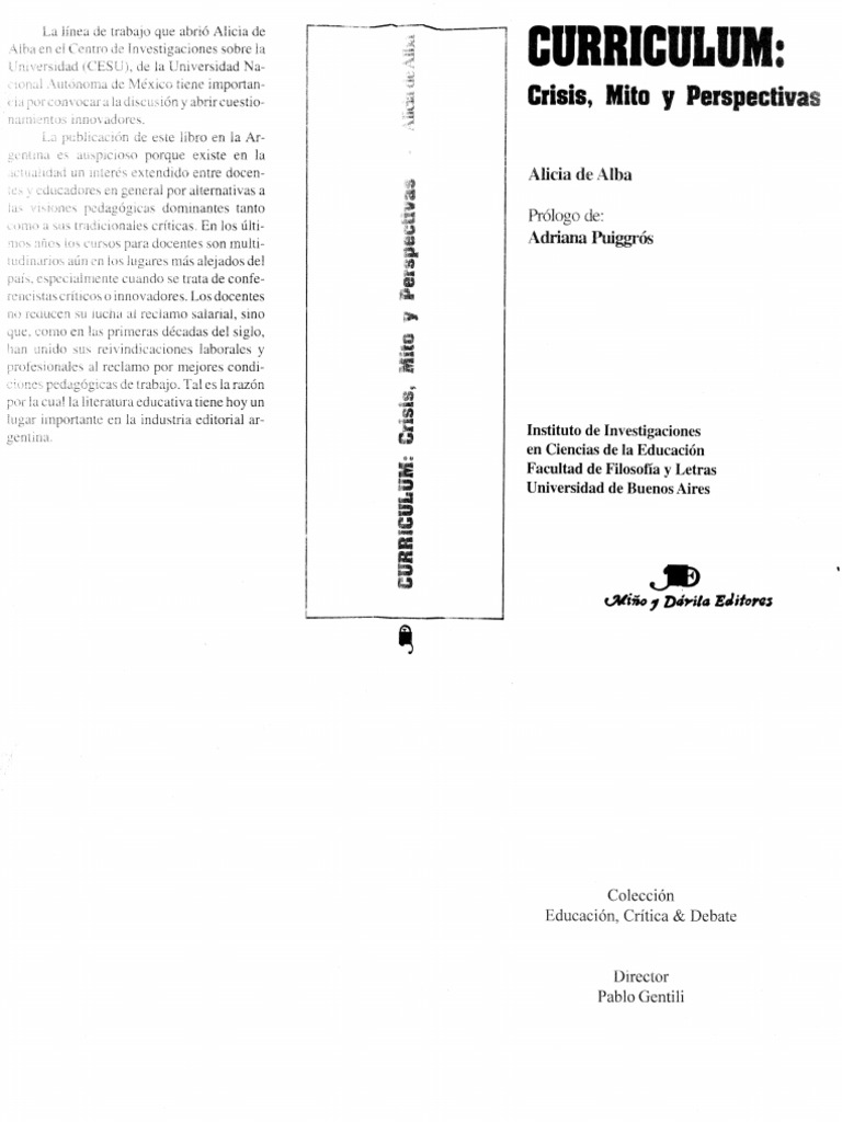 DE ALBA ALICIA. CURRICULUM, CRISIS, MITOS Y PERSPECTIVAS | PDF
